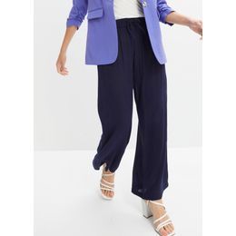 Marlene-Hose bonprix "Marlenehose aus flie&szlig;ender Viskose", Damen, Gr. 42, N-Gr, blau (dunkelblau), Obermaterial: 100% Viskose, loose fit, Hosen, aus Viskose, lockere Passform, mit Bindeband, l&auml;ssiger Stil