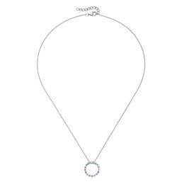 Kette mit Anh&auml;nger Firetti "Schmuck Geschenk Silber 925 Halsschmuck Ankerkette Kreis rund", silberfarben, ros&eacute;, blau, gr&uuml;n, rose peach, lavendel, pink, Halsketten, Damen, Silber 925 (Sterlingsilber), L: 45 B: 1mm, mit Zirkonia (synth.), Korund (synth.), B:1mm