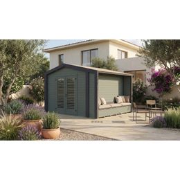 Gartenhaus Weka "Killarney", gr&uuml;ngrau, anthrazit, ohne Fu&szlig;boden, ohne Dacheindeckung, Massivholz, Gartenh&auml;user, Gartenhaus, Doppelt&uuml;r mit Lamellen, inkl. Sitztruhe