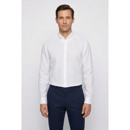 Leinenhemd BOSS "LIAM", Herren, Gr. L, N-Gr, wei&szlig;100, Web, Obermaterial: 100% Leinen, unifarben, regular fit normal, 1-Knopf-Manschette, Hemden, 100% Leinen mit Button-Down-Kragen, regular fit