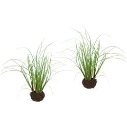 Kunstpflanze I.GE.A. "Gras im Reisig", gr&uuml;n, B:15cm H:25cm L:15cm, Kunststoff, Kunstpflanzen, Kunstpflanze, K&uuml;nstlicher Grasbusch, 2er Set