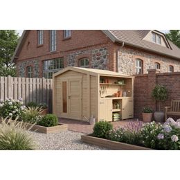 Gartenhaus Weka "Killarney", naturbelassen, ohne Fu&szlig;boden, ohne Dacheindeckung, Massivholz, Gartenh&auml;user, Gartenhaus, Doppelt&uuml;r, 1 1/2 Seite mit Fenster, inkl. Pflanztisch