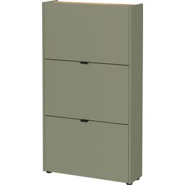 Schuhschrank Germania "GW-Ameca", gr&uuml;n (taupegr&uuml;n, navarra, eiche, nachbildung), B:71cm H:127cm T:22cm, Holzwerkstoff, Kunststoff, Metall, Schr&auml;nke, Schuhschrank, mit Platz f&uuml;r bis zu 9 Paar Schuhen