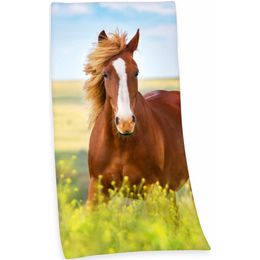 Herding's Young Collection Badetuch "Pferd", gr&uuml;n, B:75cm L:150cm, Frotteevelours, Obermaterial: 100% Baumwolle, HERDING YOUNG COLLECTION, Handt&uuml;cher, Badetuch, 75x150 cm, hochwertig bedruckt, mit Pferdemotiv