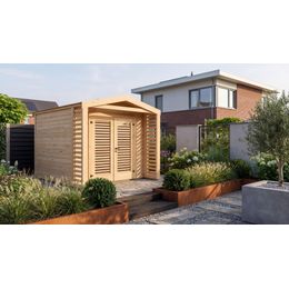 Gartenhaus Weka "Killarney", naturbelassen, ohne Fu&szlig;boden, ohne Dacheindeckung, Massivholz, Gartenh&auml;user, Gartenhaus, Doppelt&uuml;r mit Lamellen, inkl Rhombusvordach