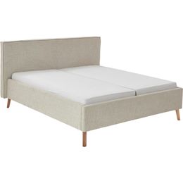 Meise M&ouml;bel Polsterbett MEISE.M&Ouml;BEL "Riva", beige (greige, greige), B:205cm L:216cm, Betten, Polsterbett, mit eichefarbigen Holzf&uuml;&szlig;en, wahlweise mit Bettkasten und Lattenrost