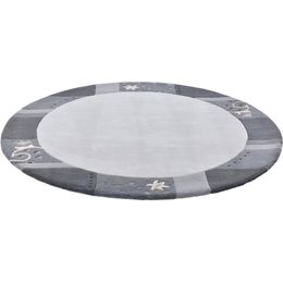 Wollteppich Theko "Royal Ganges", silber (silberfarben), H:13mm &Oslash;:200cm, Viskose, Wolle, Teppiche, 95% Wolle, mit Bord&uuml;re, ideal im Wohnzimmer & Schlafzimmer