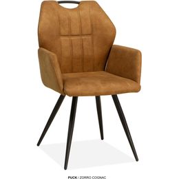 Esszimmerstuhl OMG DESIGN "Puck", cognac, schwarz, cognac, B:57cm H:89,5cm T:61,5cm, Polyester, St&uuml;hle, Esszimmerstuhl, Esszimmerstuhl, pflegeleichter Bezug