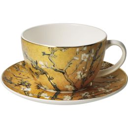 Tasse Goebel "Tee-/ Cappuccinotasse Van Gogh- Mandelbaum", gold (bunt), B:15cm H:7cm, Porzellan, Trinkgef&auml;&szlig;e, Tasse