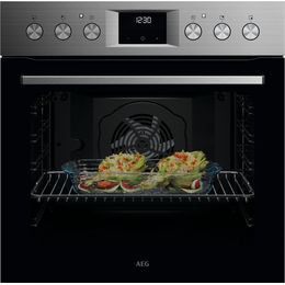 AEG Elektro-Herd-Set "OO11HSM", Energieeffizienz: A+ (A+++-D), edelstahl mit antifingerprint, Herdsets, Gleichm&auml;&szlig;iges Garen auf 3 Ebenen - ideal f&uuml;r Mehrblech‑Backen