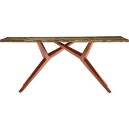 Esstisch Sit, bunt (bunt, antikbraun, antikbraun, bunt), B:220cm H:73cm T:100cm, Platte Altholz lackiert, Gestell Metall, Tische, Esstisch, Platte Altholz lackiert
