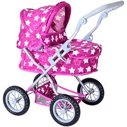 Puppenwagen KNORRTOYS "First", rosa (star schwarz pink), Puppenwagen, KinderB:42cm H:70cm T:64cm, Kunststoff, Metall, Stoff, B:42cm H:70cm T:64cm