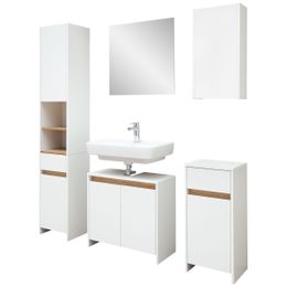 Badm&ouml;bel-Set SAPHIR "Quickset 100, 5-teilig, mit Holzeinlegeb&ouml;den, 94cm breit", wei&szlig; matt, B:94cm H:200cm T:32,2cm, Spanplatte, Kastenm&ouml;bel-Sets, Badm&ouml;bel-Set, Badezimmer Set mit H&auml;ngeschrank, Unterschrank und Hochschrank