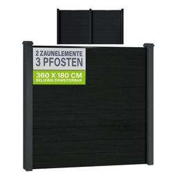 Juskys&reg; WPC Sichtschutzzaun 2er Set - Komplettset inkl. 3 WPC Pfosten & Zubeh&ouml;r, Gartenset WPC- & Stahlkonstruktion, Anthrazit / Grau