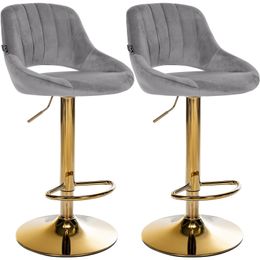 CLP Barhocker 2er Set h&ouml;henverstellbar mit Lehne Milet, Barst&uuml;hle gepolstert Samtbezug, Tresenst&uuml;hle mit Metallgestell drehbar