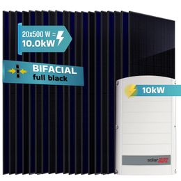 SUNNIVA&reg; 10.0 kW Solaranlage, 20x 500 W Solarmodule Fullblack Bifacial, Wechselrichter SolarEdge SE10K (3-phasig)