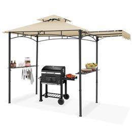 TecTake&reg; Grillpavillon, wetterfest mit UV-Schutz, klappbare Markise, seitliche Gitterablagen und 6 Haken, 316 x 150 x 250 cm
