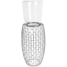 Kerzenst&auml;nder Kayoom "Kerzenst&auml;nder Malibu 825", silber, B:28cm H:73cm T:28cm &Oslash;:28cm, Glas, Metall, Kerzenhalter