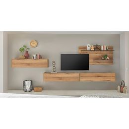 Wohnwand Home Affaire "City/Giron, moderne Anbauwand, Komplettset in vielen Farben verf&uuml;gbar", braun (eiche evoke), B:400cm H:180cm T:30cm, Holzwerkstoff, Kastenm&ouml;bel-Sets, Wohnwand, enth&auml;lt drei H&auml;ngeschr&auml;nke & ein Wandpaneel