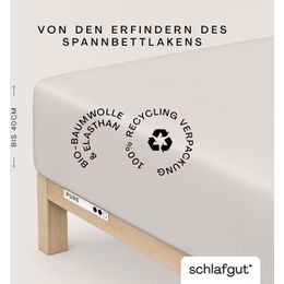 Spannbettlaken Schlafgut "PURE BOXSPRING Bio-Baumwolle mit Elasthan, 170 g/m&sup2;, Bettlaken", beige (sand light), 1 Stk., Jersey-Elasthan, 180-200x200-220 40cm, Jersey-Elasthan, Obermaterial: 95% Baumwolle, 5% Elasthan, Bettlaken, Spannbettlaken, PREMIUM Boxspringbett Laken bis 40 cm H&ouml;he, dehnbar blickdicht, straff