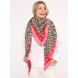 Dreieckstuch Zwillingsherz "Micha", Damen, pink, Baumwollmischung, Modet&uuml;cher, Mode Tuch, Leomuster mit Herzen und Schrift, vielseitig tragbar