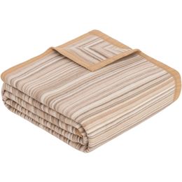 Wohndecke Ibena "Jacquard Decke Malang", beige, B:150cm L:200cm, Mischgewebe, Wohndecken, Wohndecke, mit filigranen Streifen, made in Europe