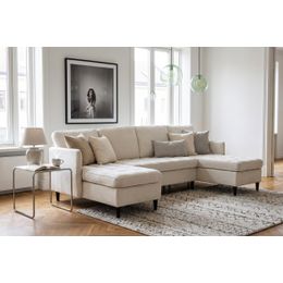 Wohnlandschaft DOREL HOME "LINDHUS, U-Form, verschiedene Stellvarianten, Modulsofa", creme, B:250cm H:80cm T:130cm, 100% Polyester, Sofas, Wohnlandschaft, Recamiere, Stauraum, Cord und Chenille-Bezug