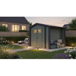 Gartenhaus Weka "Killarney", gr&uuml;ngrau, anthrazit, ohne Fu&szlig;boden, ohne Dacheindeckung, Massivholz, Gartenh&auml;user, Gartenhaus, Doppelt&uuml;r, 1/4 verglast, inkl. Sitztruhe