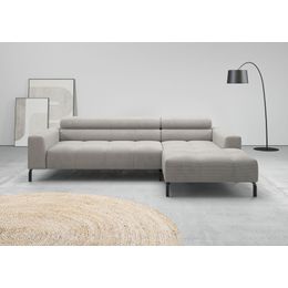 Ecksofa Home Affaire "Claya, 258 cm breit, L-Form, Kopfteilverstellung", grau, B:258cm H:71cm T:179cm, 95% Polyester, 5% Nylon, Sofas, Ecksofa, Moderne Steppung, weicher Polsteraufbau & saugroboterfreundliche H&ouml;he