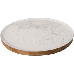Dekoteller CREATIV DECO "Weihnachtsdeko", wei&szlig; (wei&szlig;, braun), H:4cm &Oslash;:40cm, Holzwerkstoff, Dekoschalen, mit silberfarbener Schattierung