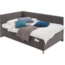 Meise M&ouml;bel Kinderbett MEISE.M&Ouml;BEL "COOL II", grau (anthrazit, anthrazit), B:100cm L:210cm, Betten, Kinderbett, Polsterbett wahlweise mit Bettkasten, Jugendbett inkl. USB Anschl&uuml;sse