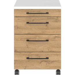 Germania Rollcontainer 4251-559 GW-Profi, in Wei&szlig;/Grandson-Eiche-Nb., mit Utensilienfach, 42 x 61 x 49 cm (BxHxT)