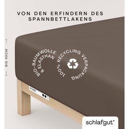 Spannbettlaken Schlafgut "PURE BOXSPRING Bio-Baumwolle mit Elasthan, 170 g/m&sup2;, Bettlaken", beige (sand deep), 1 Stk., Jersey-Elasthan, 180-200x200-220 40cm, Jersey-Elasthan, Obermaterial: 95% Baumwolle, 5% Elasthan, Bettlaken, Spannbettlaken, PREMIUM Boxspringbett Laken bis 40 cm H&ouml;he, dehnbar blickdicht, straff