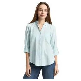 Langarmbluse Tom Tailor "Regular", Damen, Gr. 34, new blau haze, Web, Obermaterial: 100% Baumwolle, kariert, regular fit h&uuml;ftbedeckend, V-Ausschnitt, Krempel&auml;rmel,mit Kn&ouml;pfen, Blusen, mit Brusttaschen