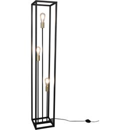 REALITY LEUCHTEN Stehlampe "VITO", schwarz, 3, H: 153cm, 1 Stk., Leuchten, H&ouml;he 153 cm, Fussschalter, T&uuml;lle in Messing abgesetzt, Stehlampe Standleuchte