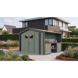 Gartenhaus Weka "Killarney", gr&uuml;ngrau, anthrazit, ohne Fu&szlig;boden, ohne Dacheindeckung, Massivholz, Gartenh&auml;user, Gartenhaus, Doppelt&uuml;r, 1/4 verglast, mit Pflanztisch