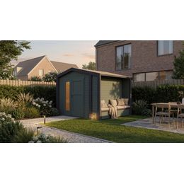 Gartenhaus Weka "Killarney", gr&uuml;ngrau, anthrazit, ohne Fu&szlig;boden, ohne Dacheindeckung, Massivholz, Gartenh&auml;user, Gartenhaus, Doppelt&uuml;r, 1 1/2 Seite mit Fenster, inkl. Sitztruhe