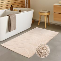 Badematte Carpet City "BAT400, Badteppich uni", beige, H:11mm, Polyester, Badematten, Badematte, Teppich Badezimmer, Badvorleger, Anti-Rutsch, Waschbar, Duschmatte