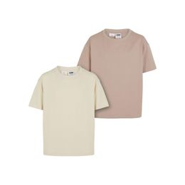 T-Shirt Urban Classics "Urban Classics Girls Oversized Boyfriend Tee 2-Pack", M&auml;dchen, Gr. 134/140, sandwei&szlig;, duskrose, 100% Baumwolle, unifarben, oversize, Rundhals, Shirts T-Shirt