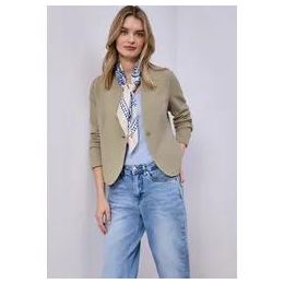 Sweatblazer Street One, Damen, Gr. 46, timeless beige, Jersey, 71% Polyester, 26% Viskose, 3% Elasthan, unifarben, normal normal, V-Ausschnitt, B&uuml;ndchen, Blazer, Jersey