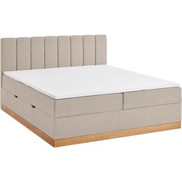 Boxbett Home Affaire "Frappelle inkl. Bettkasten, erh&auml;ltlich in der Gr&ouml;&szlig;e 180x200cm, H3", beige, B:182cm L:210cm, Stoffbezug Nordic (100% Polyester), Komplettbetten, inkl. PUR-Schaum-Topper