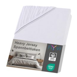 NYVI Spannbettlaken DreamScience Heavy Jersey - Spannbetttuch, Formstabil, 160g/m&sup2;, Rundum-Gummizug, B&uuml;gelfrei Farbe:wei&szlig;;Gr&ouml;&szlig;e:120x200 - 130x200 cm