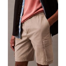 Cargoshorts Calvin Klein Jeans "9" COTTON PULL ON CARGO SHORT", Herren, Gr. M, N-Gr, gr&uuml;n (vintage khaki), Web, Obermaterial: 97% Baumwolle, 3% Elasthan, unifarben, straight fit kurz, Hosen, Mit G&uuml;rtelschlaufen