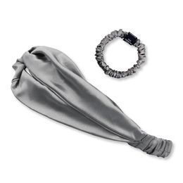 Diadem AILORIA "Set Headband und Scrunchie S aus Seide SOYEUX & DOUX", Damen, grau, Modet&uuml;cher