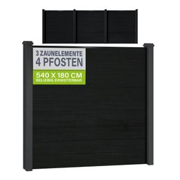 Juskys&reg; WPC Sichtschutzzaun 3er Set - Komplettset inkl. 4 WPC Pfosten & Zubeh&ouml;r, Gartenset WPC- & Stahlkonstruktion, Anthrazit / Grau