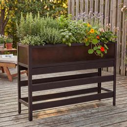 Hochbeet MCW-P96, Gem&uuml;se-/Pflanzbeet Blumenkasten Pflanzk&uuml;bel Aluminium transparent 82x120x30cm ~ dunkelbraun