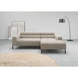 Ecksofa Home Affaire "Claya, 223 cm breit, L-Form, Kopfteilverstellung", sand, B:223cm H:71cm T:179cm, 95% Polyester, 5% Nylon, Sofas, Ecksofa, Moderne Steppung, weicher Polsteraufbau & saugroboterfreundliche H&ouml;he