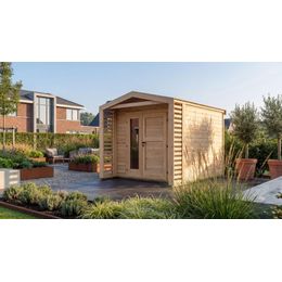 Gartenhaus Weka "Killarney", naturbelassen, ohne Fu&szlig;boden, ohne Dacheindeckung, Massivholz, Gartenh&auml;user, Gartenhaus, Doppelt&uuml;r, 1 1/2 Seite mit Fenster, inkl. Rhombusvordach