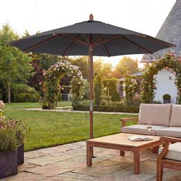 Gastronomie Holz-Sonnenschirm MCW-C57b, Gartenschirm, Polyester/Holz 14kg, rund &Oslash;3m Seilzug sto&szlig;sicher ~ anthrazit