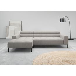 Ecksofa Home Affaire "Claya, 258 cm breit, L-Form, Kopfteilverstellung", grau, B:258cm H:71cm T:179cm, 95% Polyester, 5% Nylon, Sofas, Ecksofa, Moderne Steppung, weicher Polsteraufbau & saugroboterfreundliche H&ouml;he